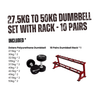 27.5kg to 50kg Dstars Polyurethane Dumbbell Set with Rack - 10 Pairs