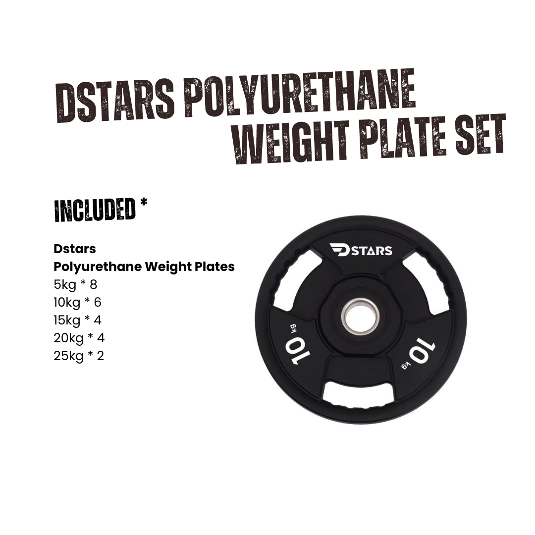 Dstars Polyurethane weight plate set (5kg*8,10kg*6,15kg*4,20kg*4,25kg*2 ...
